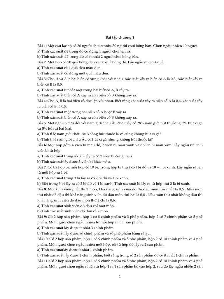 Xstk-BT-Chuong-1-đã G P | PDF