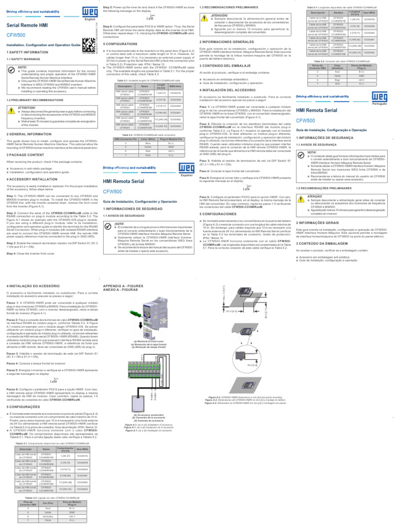 WEG CFW500 HMIR Remote Serial Hmi 10001446141 Installation Guide en Es ...
