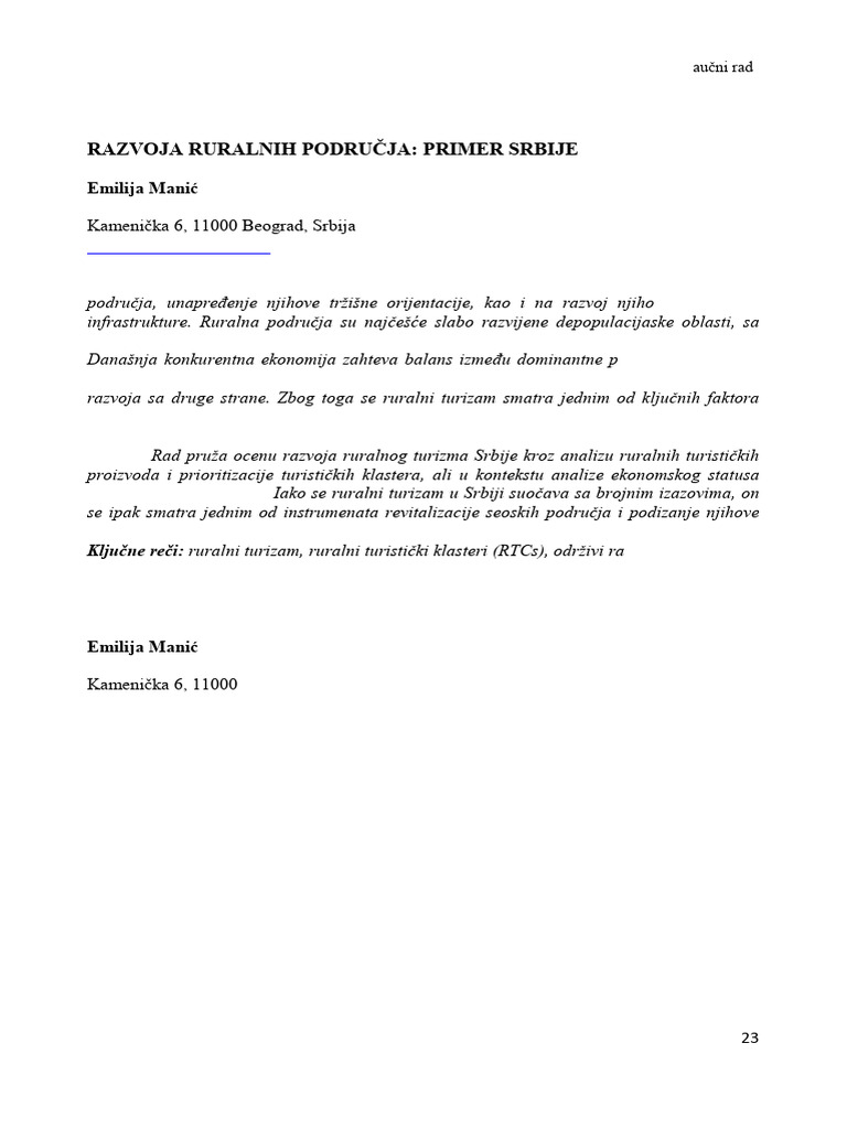 Clanak - E. Manic - Odrzivi Ruralni Turizam | PDF