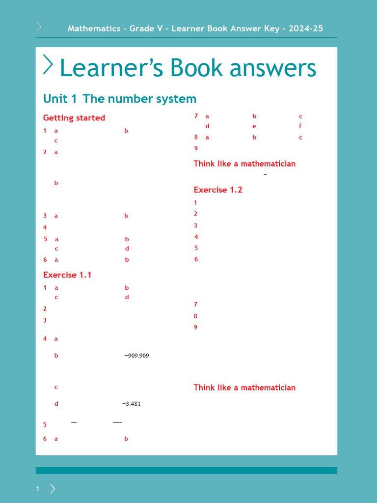 Grade 5-Mathematics-Learner Book Answer Key | PDF | Elementary Geometry ...