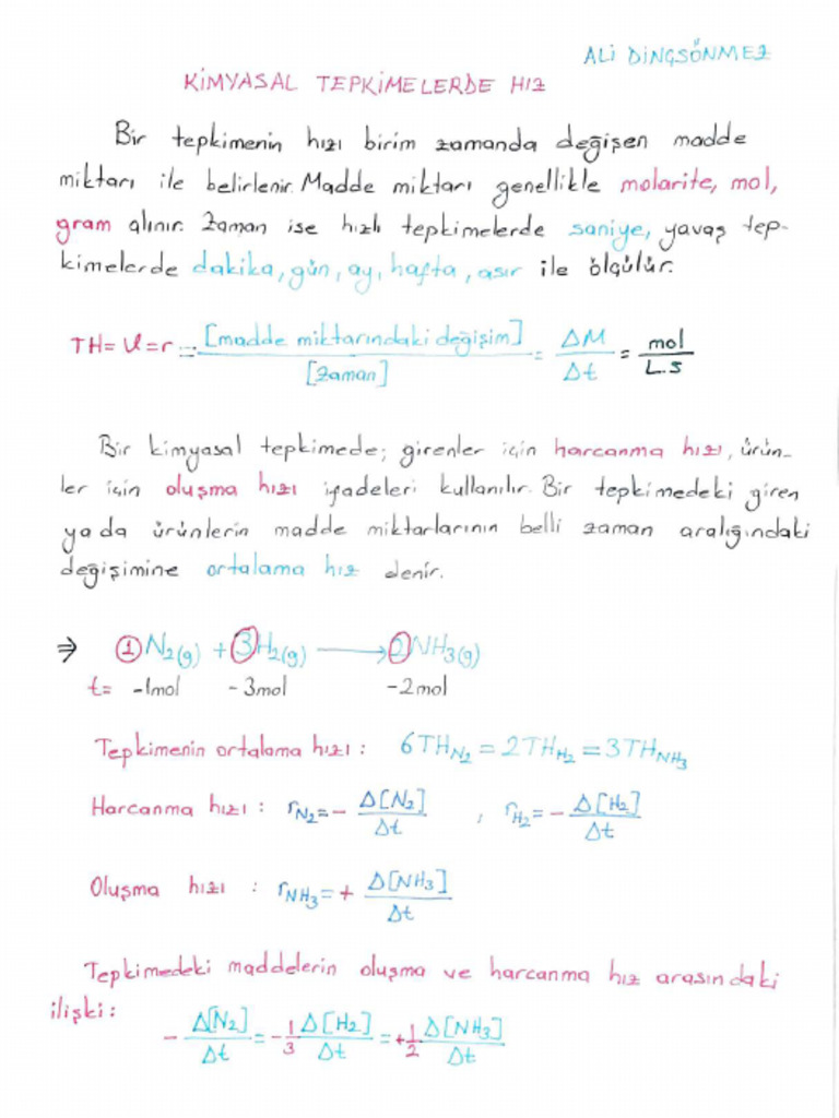 11.sinif Kimya Kimyasal Tepkimelerde Hiz Ders Notlari | PDF