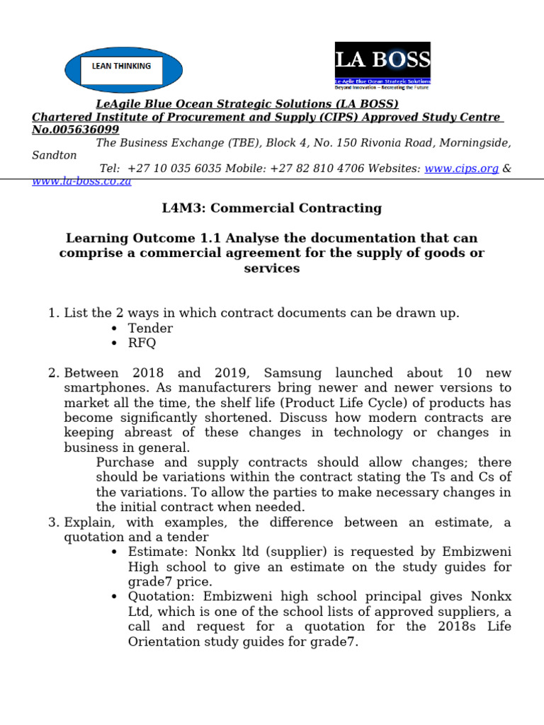 1.L4M3 Assignment LO 1.1 & LO1.2 & LO1.3.answersdocx | PDF | Misrepresentation | Procurement