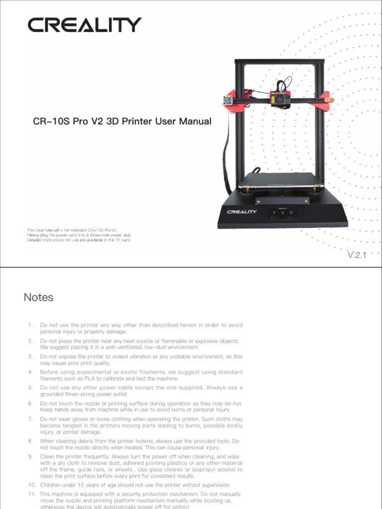 CR-10S Pro V2 3D Printer User Manual | PDF | Printer (Computing) | Manufactured Goods