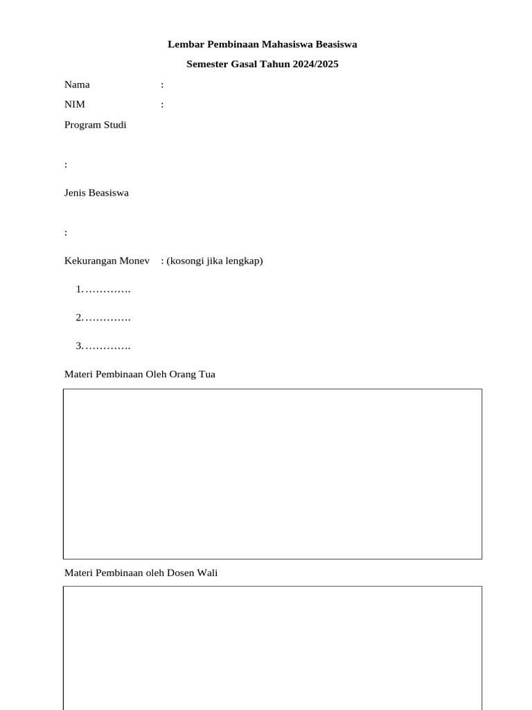 Template Lembar Pembinaan | PDF