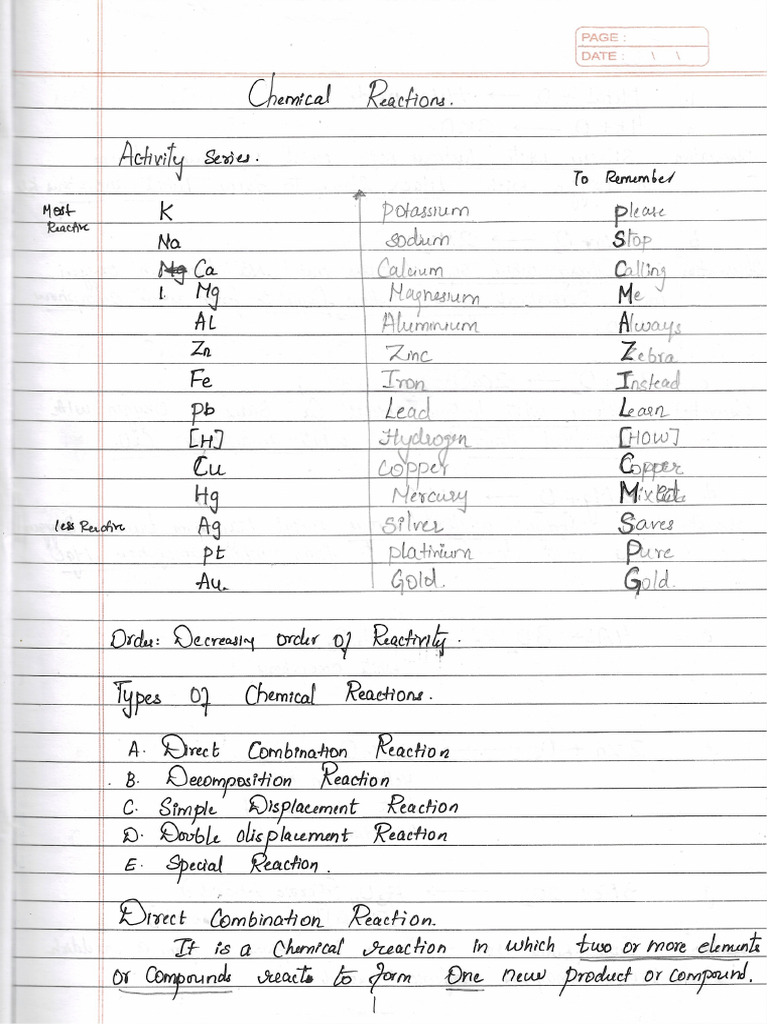 Chemical Reaction Notes PDF | PDF