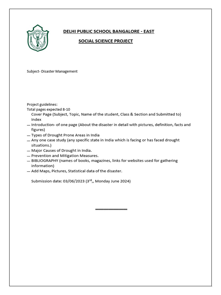 Disaster Management Project Class 9 PDF 2024-25 | PDF