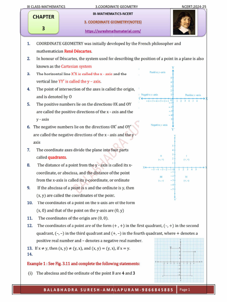 Ix Ncert2024 25 Mathematics 3.Coordinate Geometry Notes Wm | PDF