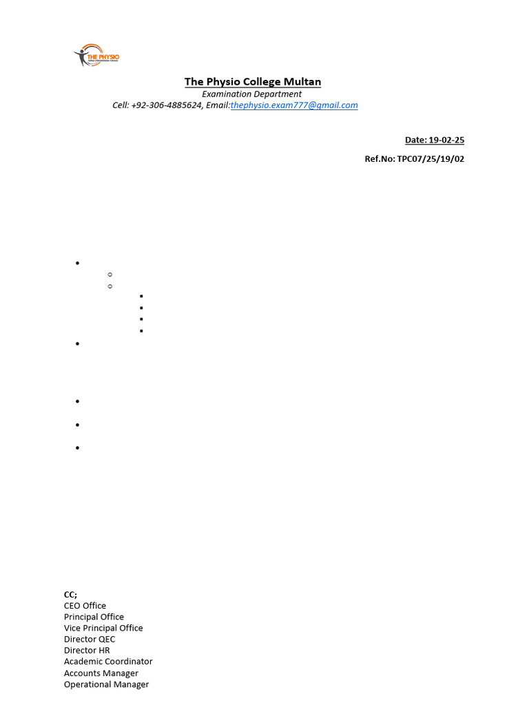 Mid-Term Exam Notice for Physio College | PDF