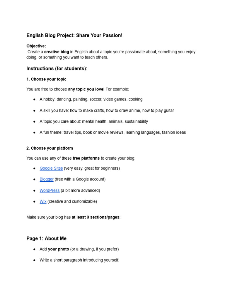 Create Your Passion Blog in English | PDF