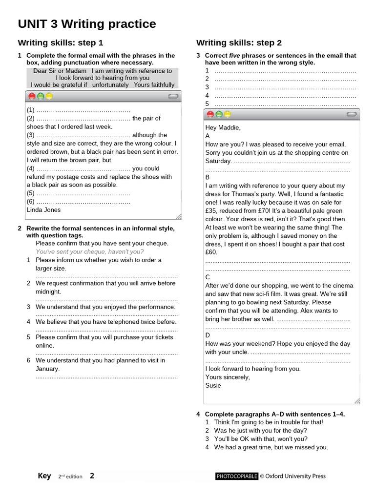 Key2e L2 Worksheets Writing Unit 3 | PDF