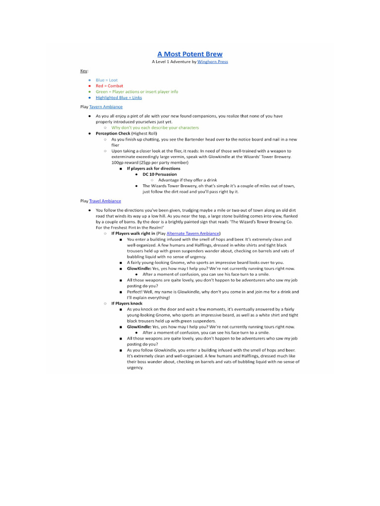 A Most Potent Brew DM Walkthrough | PDF