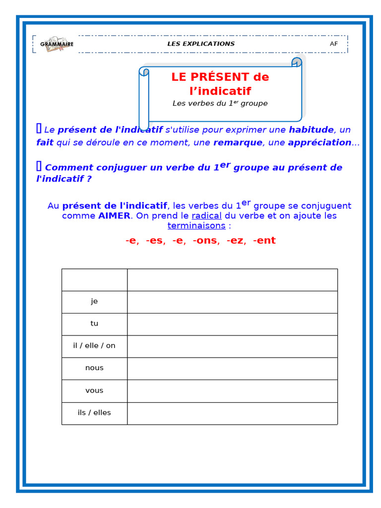 Conjugaison des verbes au présent | PDF | Verbe | Nombre grammatical