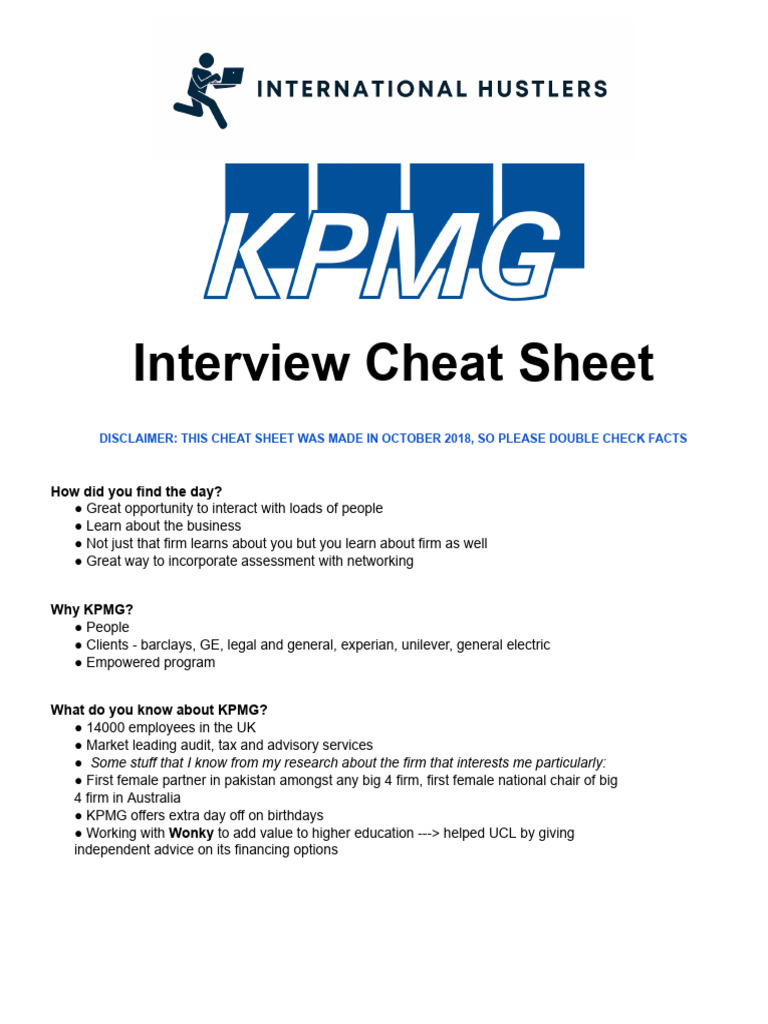 KPMG Interview Cheat Sheet | PDF | Audit | Analytics