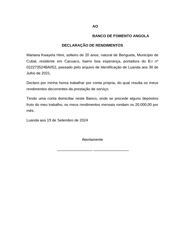 Declaração de Rendimento | PDF