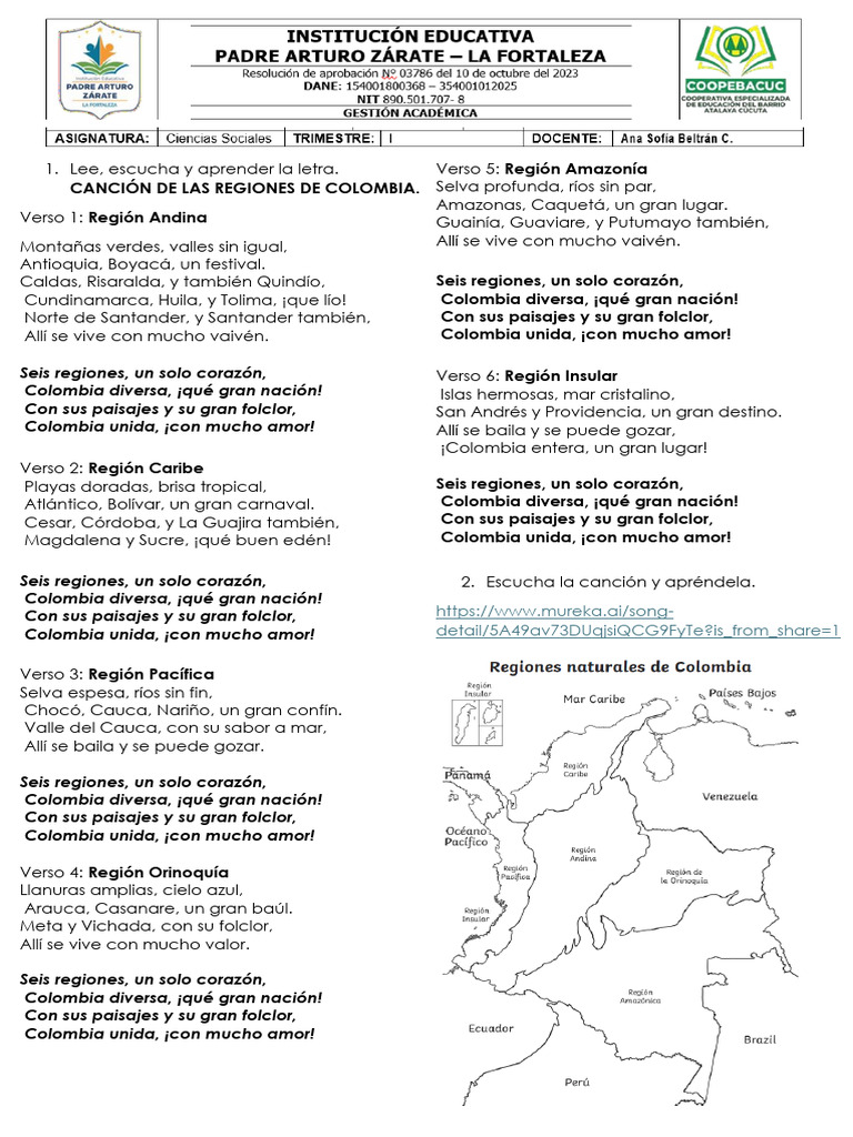 Canción de las Regiones de Colombia | PDF