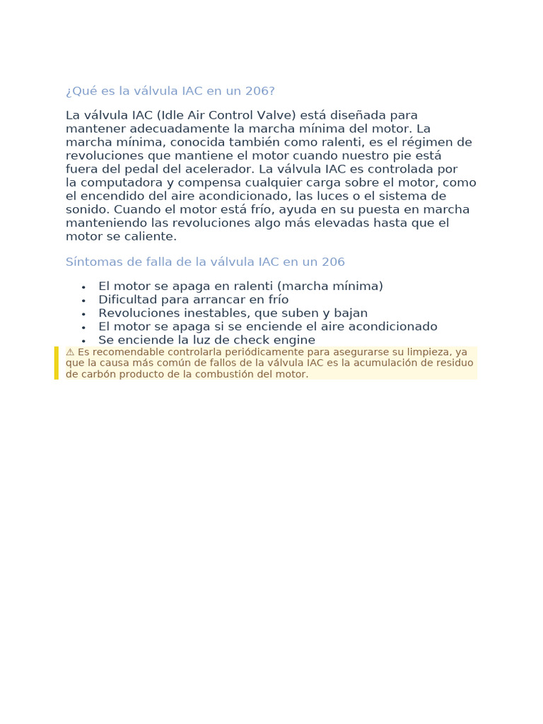 Qué Es La Válvula IAC en Un 206 Ralentí | PDF