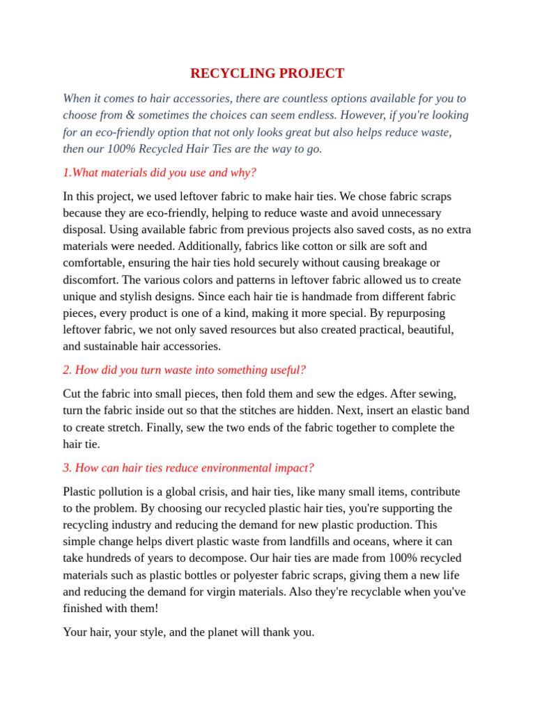 Eco-Friendly Recycled Hair Ties Guide | PDF | Recycling | Textiles