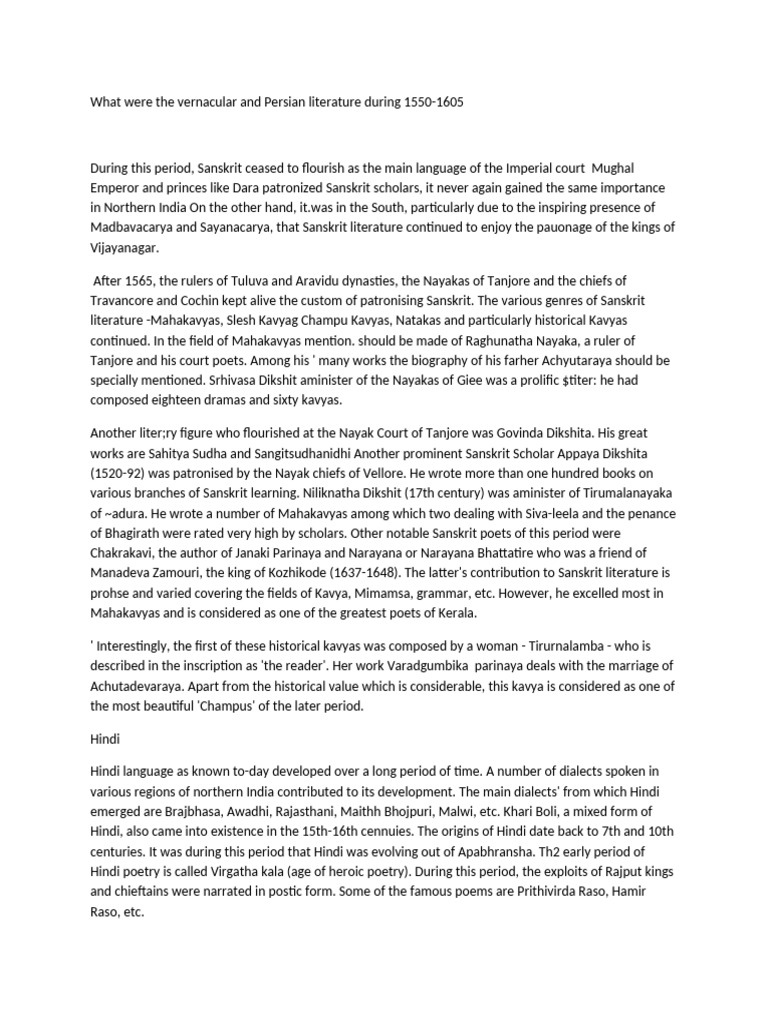 Vernacular and Persian Literature During 1550 | PDF | Bhakti