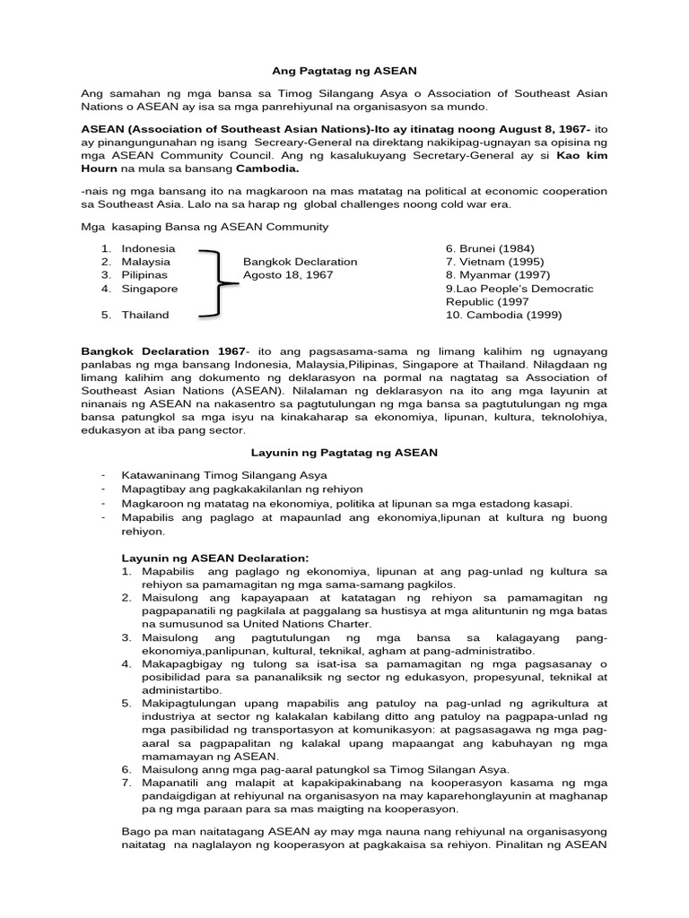 Ang Pagtatag ng ASEAN-TOPIC 1_115308 | PDF