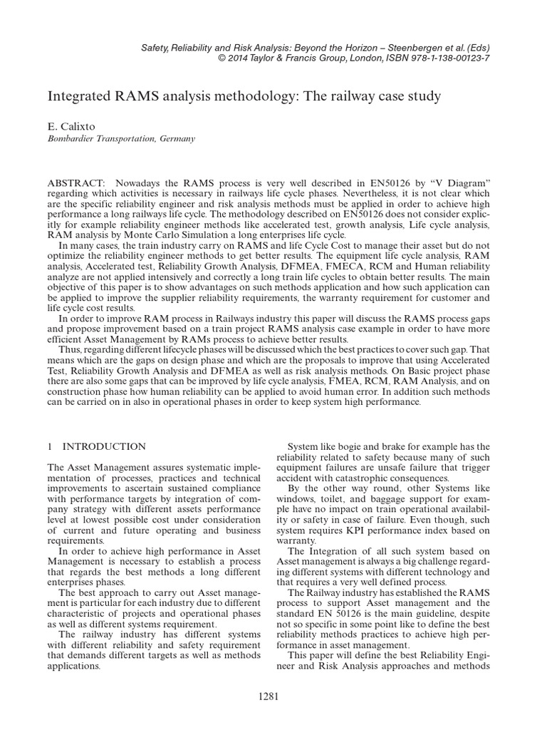 Integrated RAMS analysis methodology The railway case study | PDF | Reliability Engineering | Risk