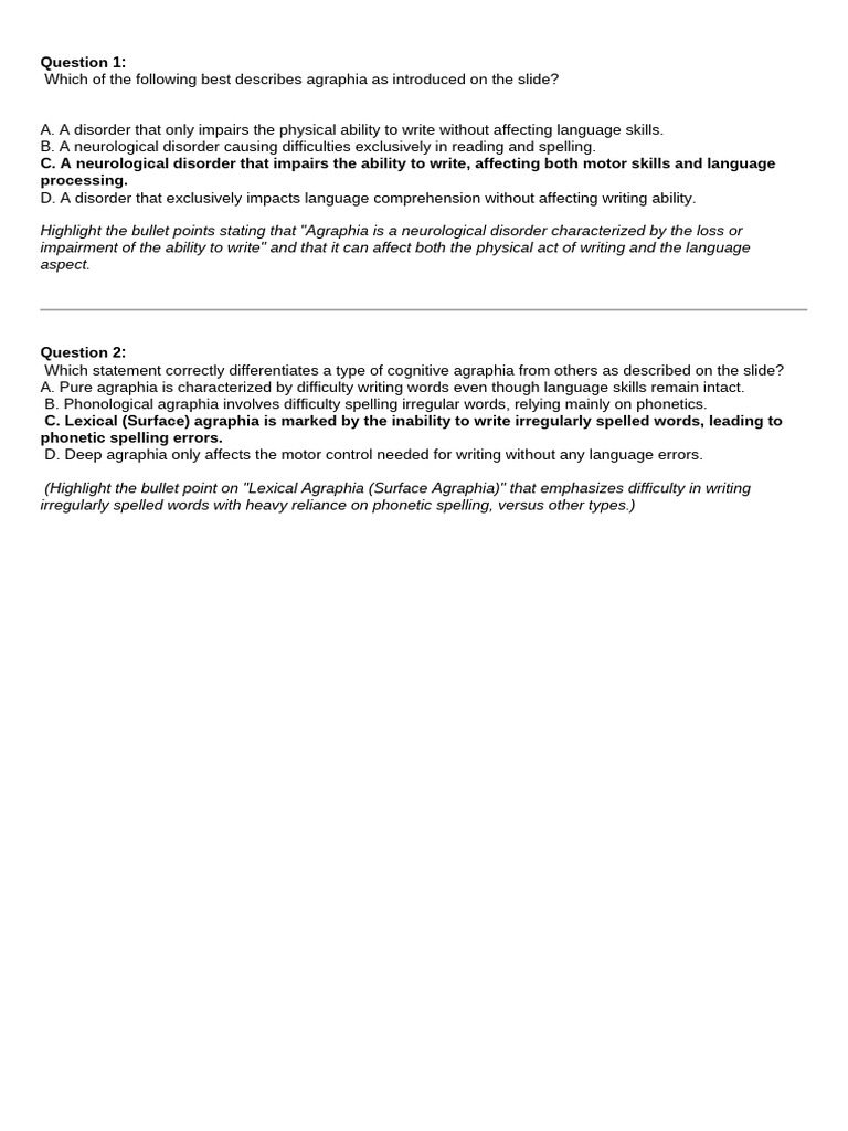 4.1-Definition. 4.2 - Types of Agraphia.P.Trzaska | PDF