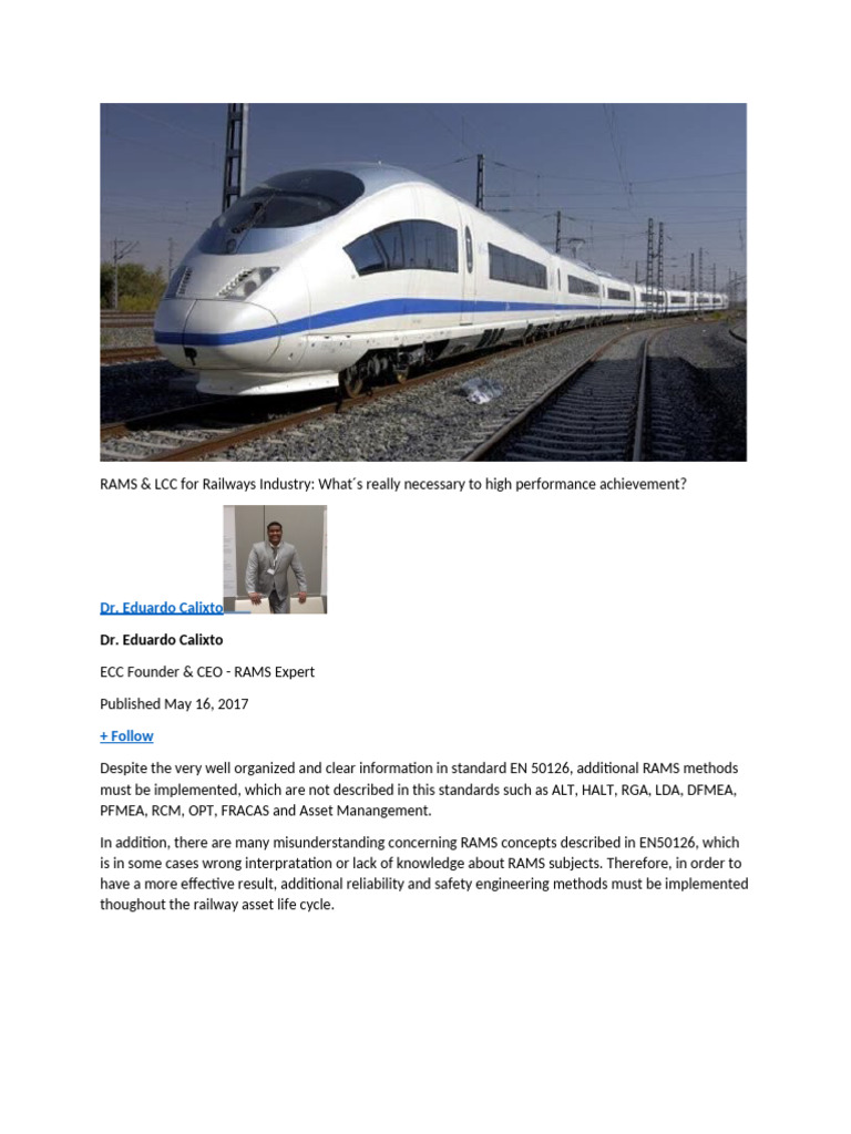 RAMS & LCC For Railways Industry What S Really Necessary To High ...