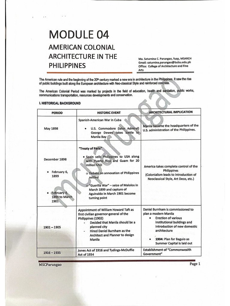 Module 4 - American Colonial Architecture in The Philippines | PDF