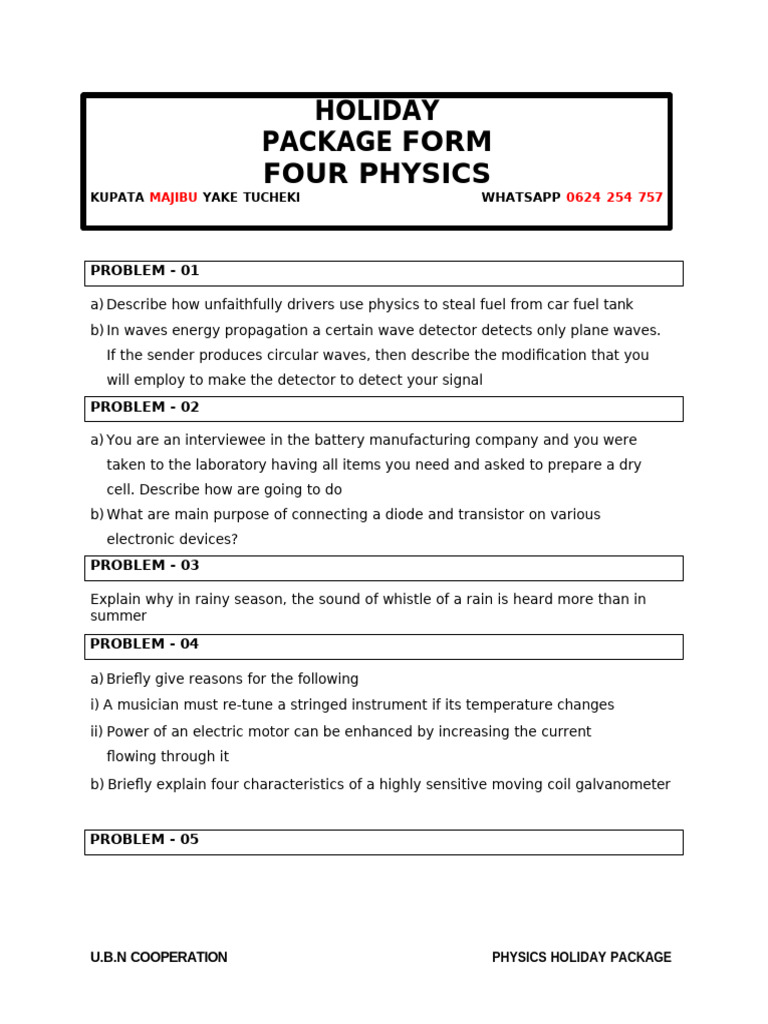 04c43372 190c 4a57 B6ab 7706ac4f2275 f4 Physics Holiday Package Qns | PDF | Inductor | Vacuum Tube
