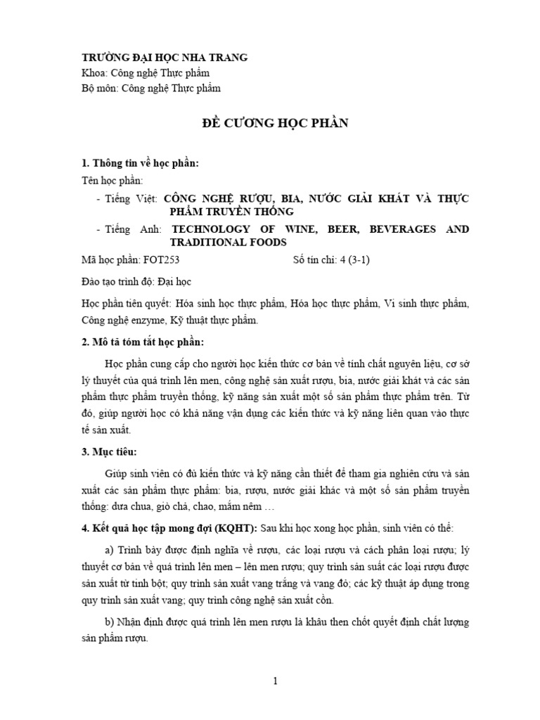 DCHP Cong Nghe Ruou Bia Nuoc Giai Khat | PDF