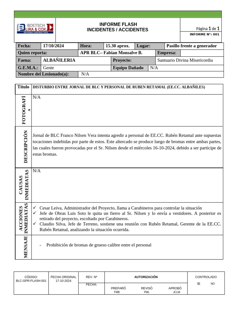Informe Flash Incidente-Accidente BLC | PDF