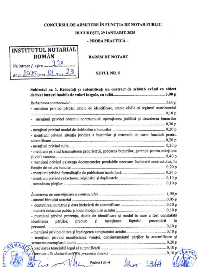 Proba Practica Notar Definitiv 2025 | PDF
