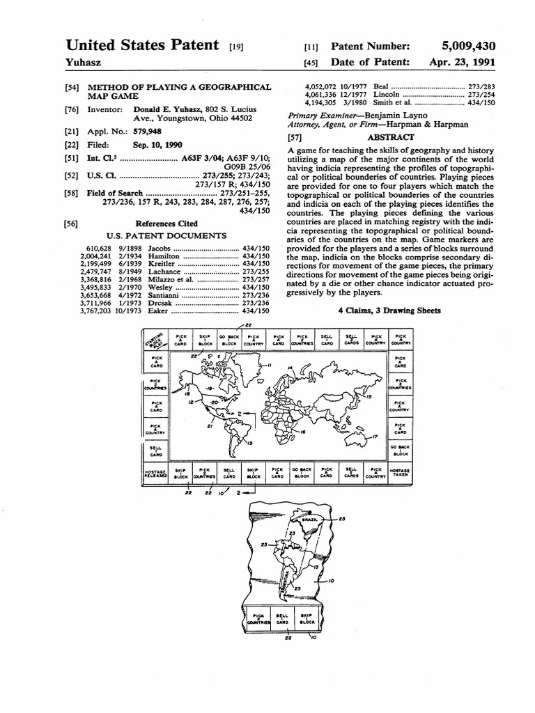 US5009430 Method of Playing A Geographical Map Game | PDF | Map | Earth ...