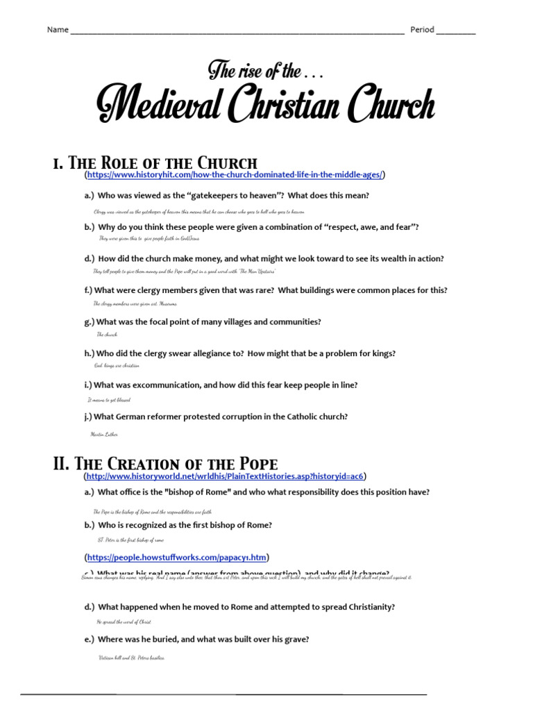 Landon Sizelove - Growth of Church Webquest and Questions SW | PDF ...