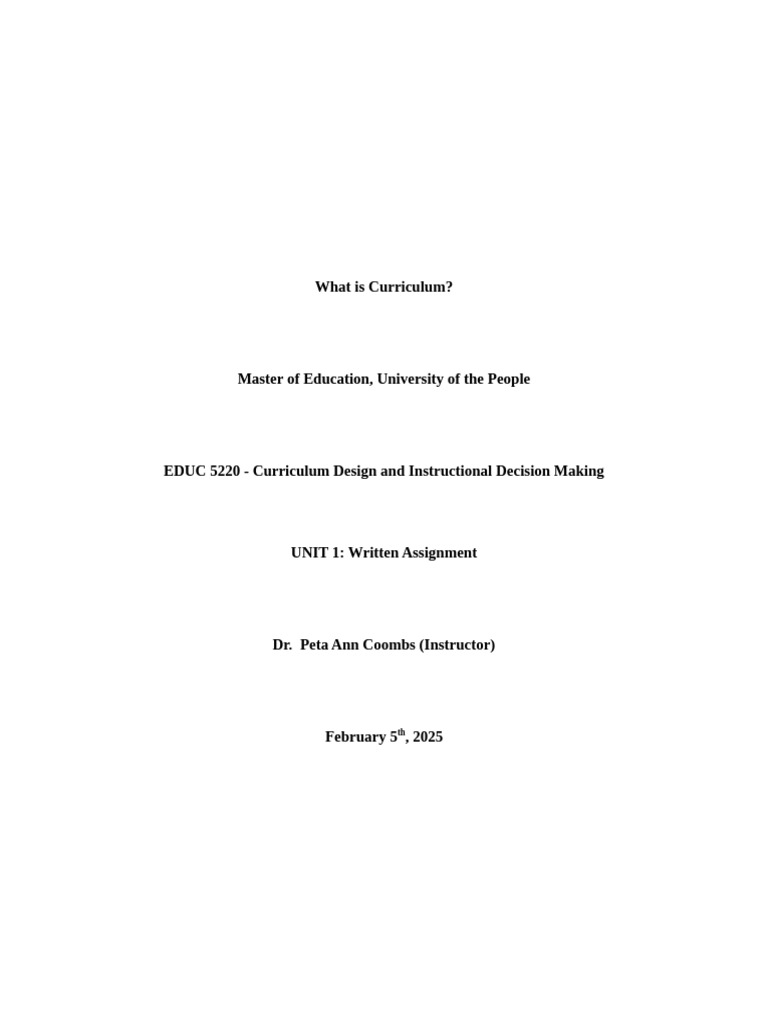 Written Assignment Unit 1 | PDF | Teachers | Curriculum