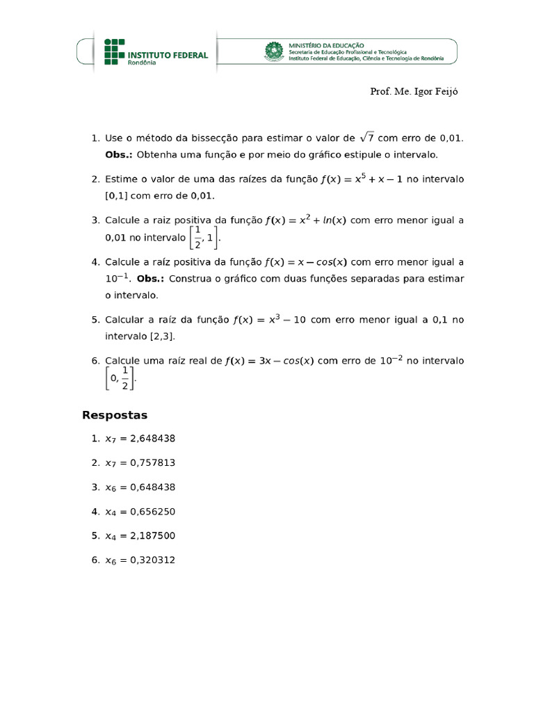Lista 02 Metodo Bissecao | PDF