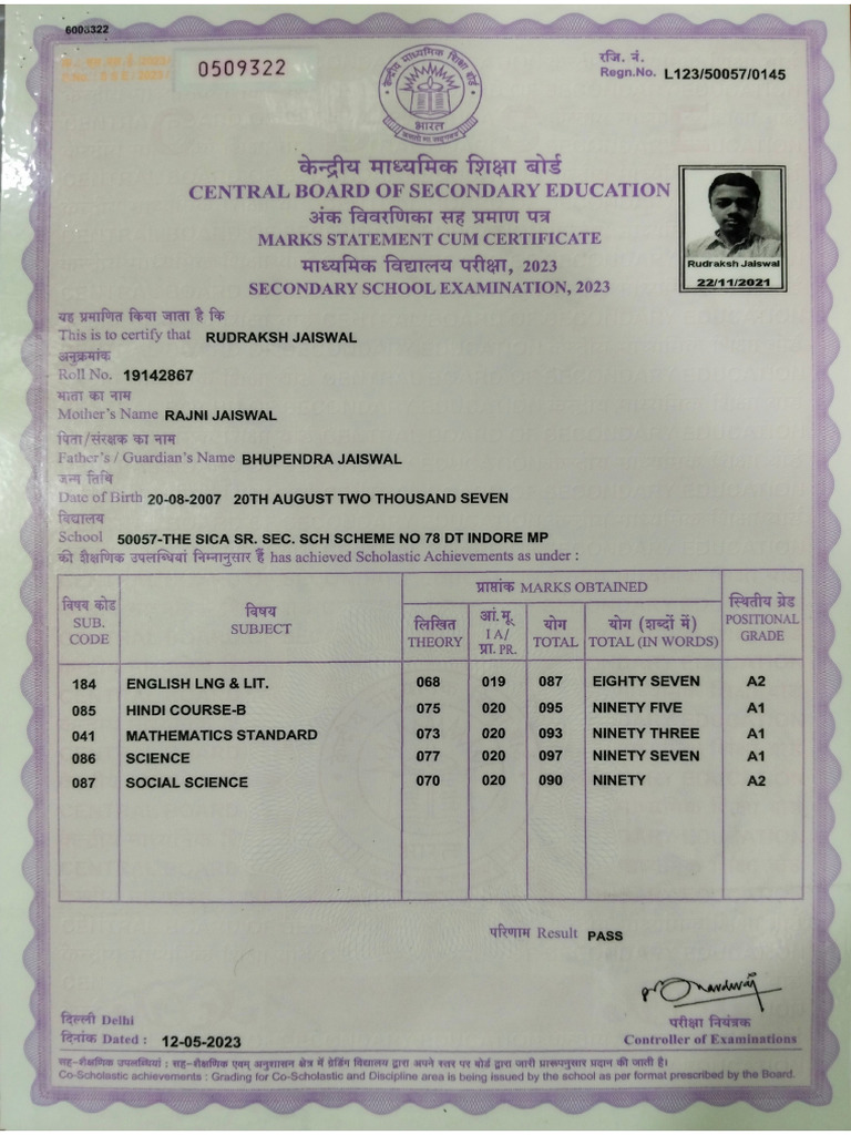 Class X Certificate | PDF