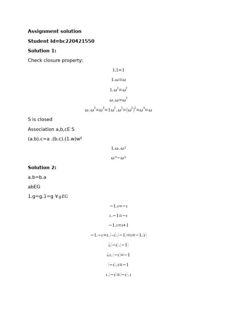 Check Closure Property:: Assignment Solution Student Id bc220421550 Solution 1 | PDF