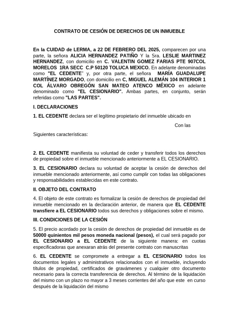 Contrato de Cesión de Derechos Inmobiliarios | PDF | Daños y perjuicios
