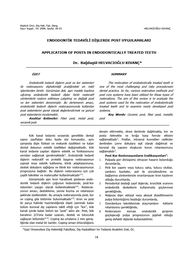 Endodont - K Tedav - L - D - Lerde Post Uygulamalari (#31864) - 27515 | PDF