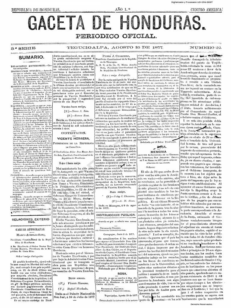 Digitalización UDI-CRA UNAH 1877 | PDF
