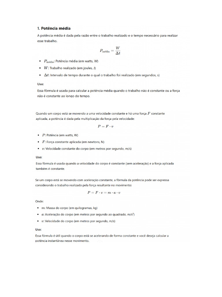 Formulas Explicadas Potencia e Quantidade de Movimento | PDF