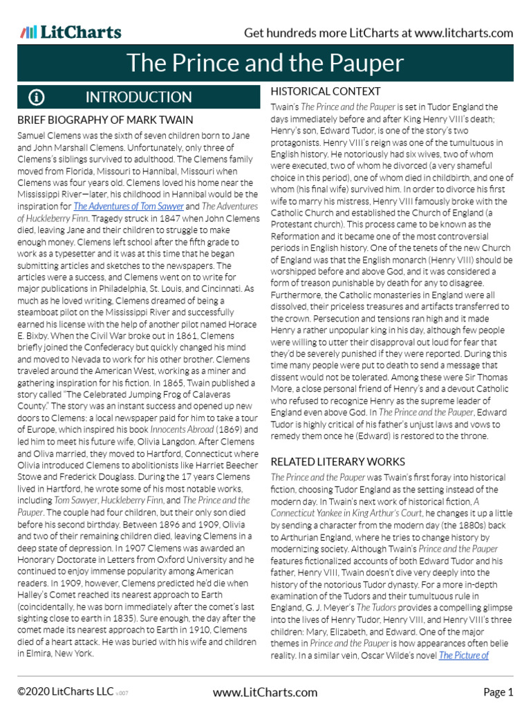 The-Prince-and-the-Pauper-LitChart | PDF | Mark Twain | The Prince And ...