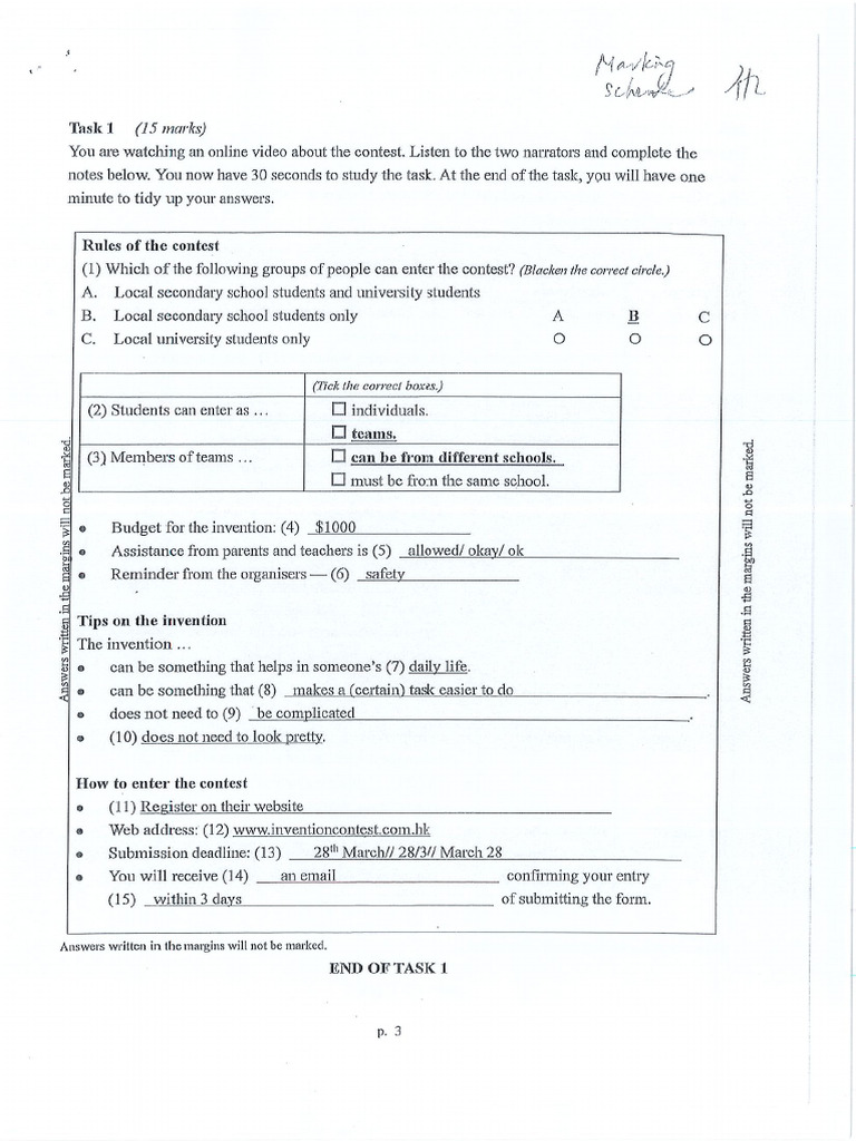 F.3 - 2021-2022 - First Examination - Paper 3 - Marking Scheme Part A | PDF
