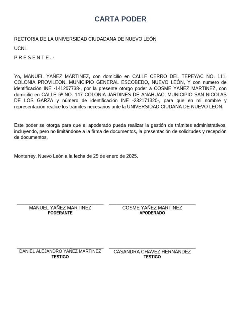 Carta Poder para Trámites Universitarios | PDF