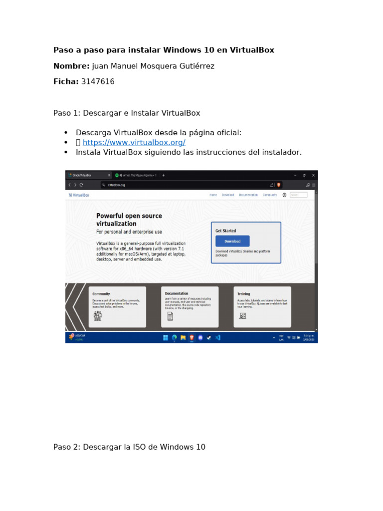Paso A Paso para Instalar Windows 10 en VirtualBox - Mosquera | PDF