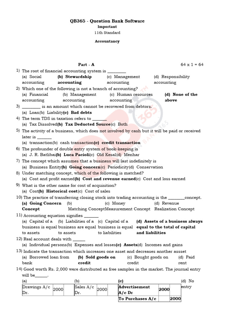 11th_EM_Accountancy_Important Questions | PDF | Debits And Credits ...