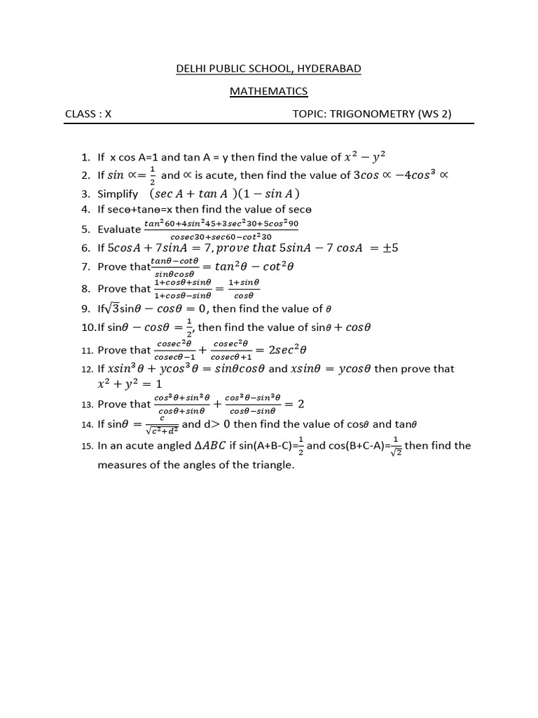 X Trigonometry WS 2 | PDF