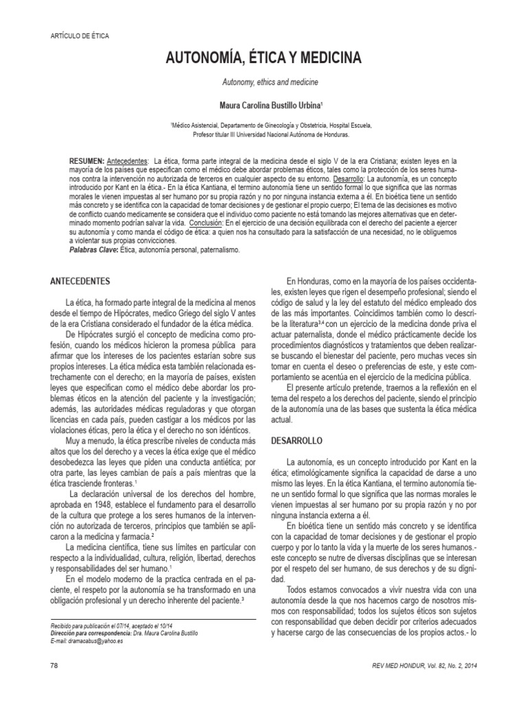 Autonomia Ética y Medicina | PDF | Autonomía | Derechos humanos