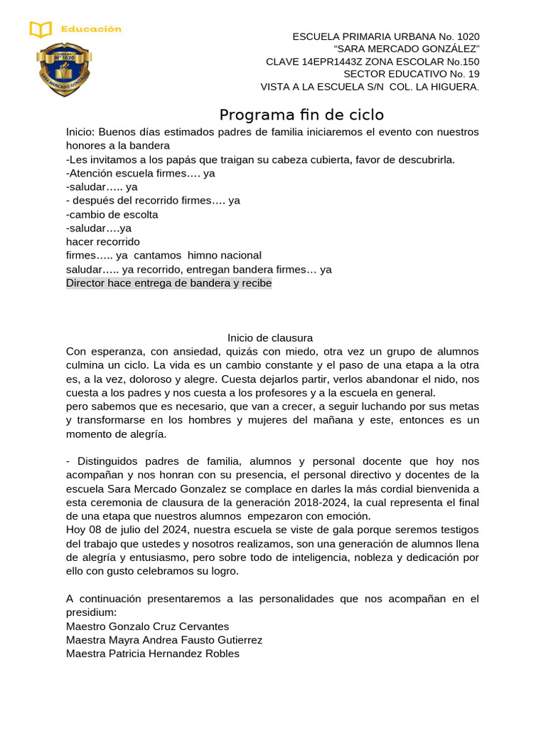 Programa Fin de Ciclo 2023 2024 | PDF | Escuelas