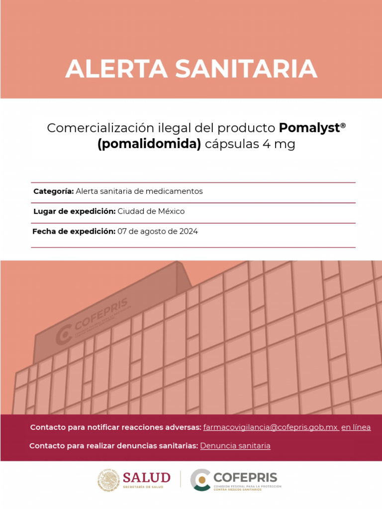 Alerta_sanitaria_de_Pomalyst_07082024 | PDF | Medicamentos con receta